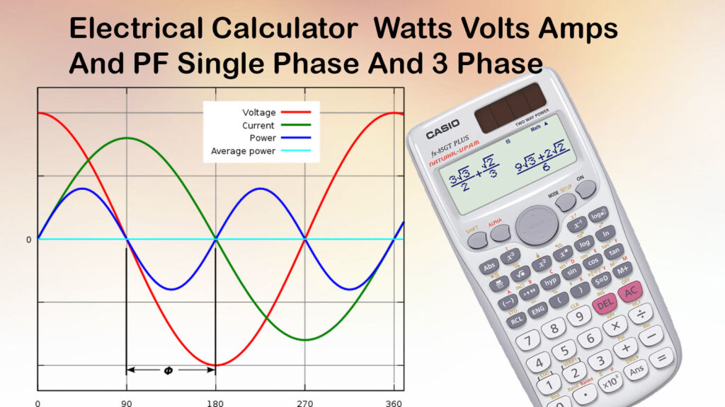 Calculator Watts, Volts, Amps, And PF / Single Phase 3 Phase